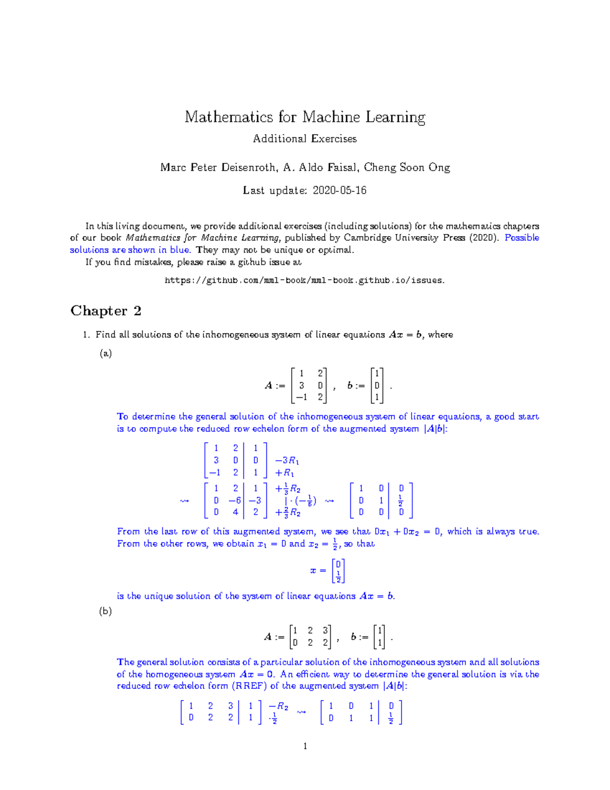 MML book Additional exercises - Mathematics for Machine Learning ...