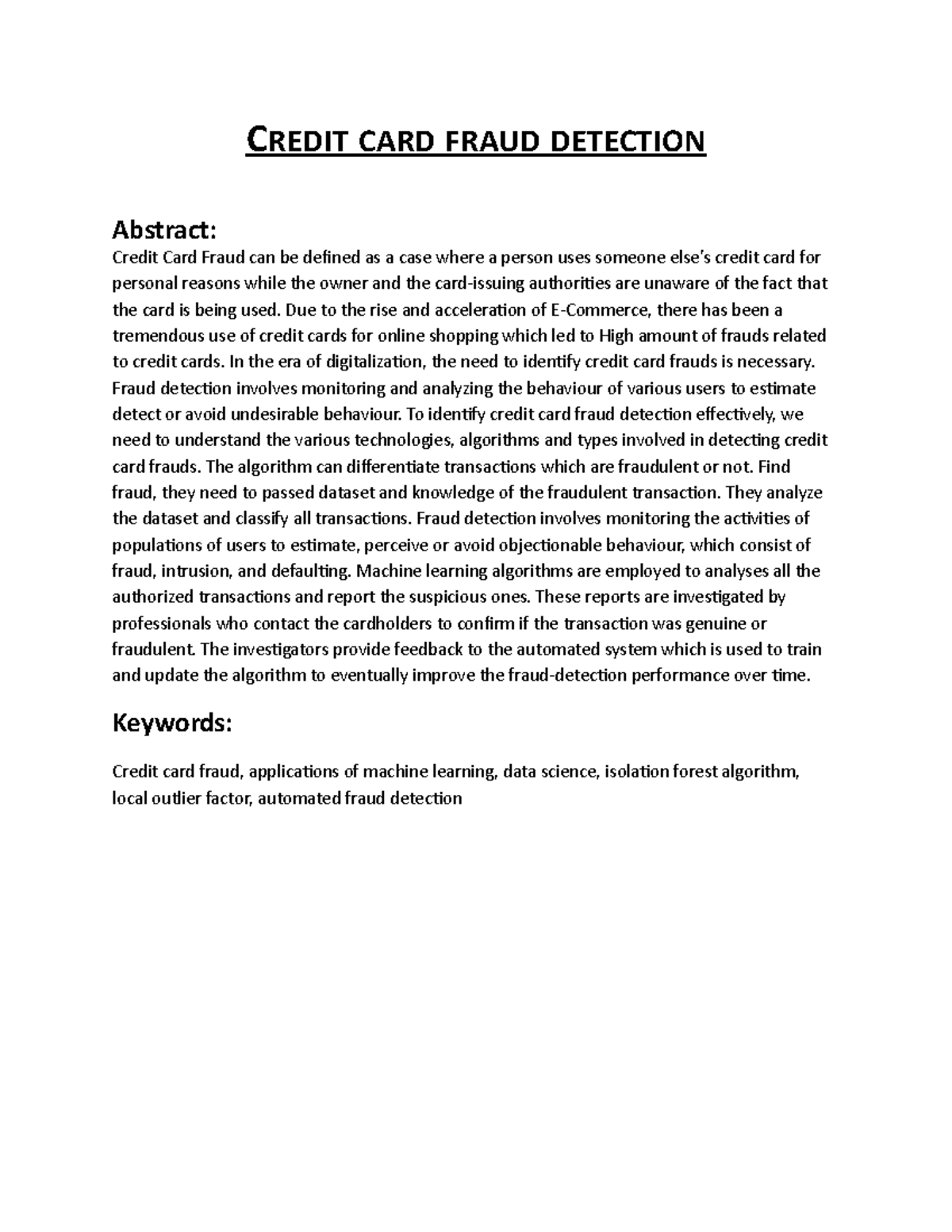 Credit card fraud detection - CREDIT CARD FRAUD DETECTION Abstract ...