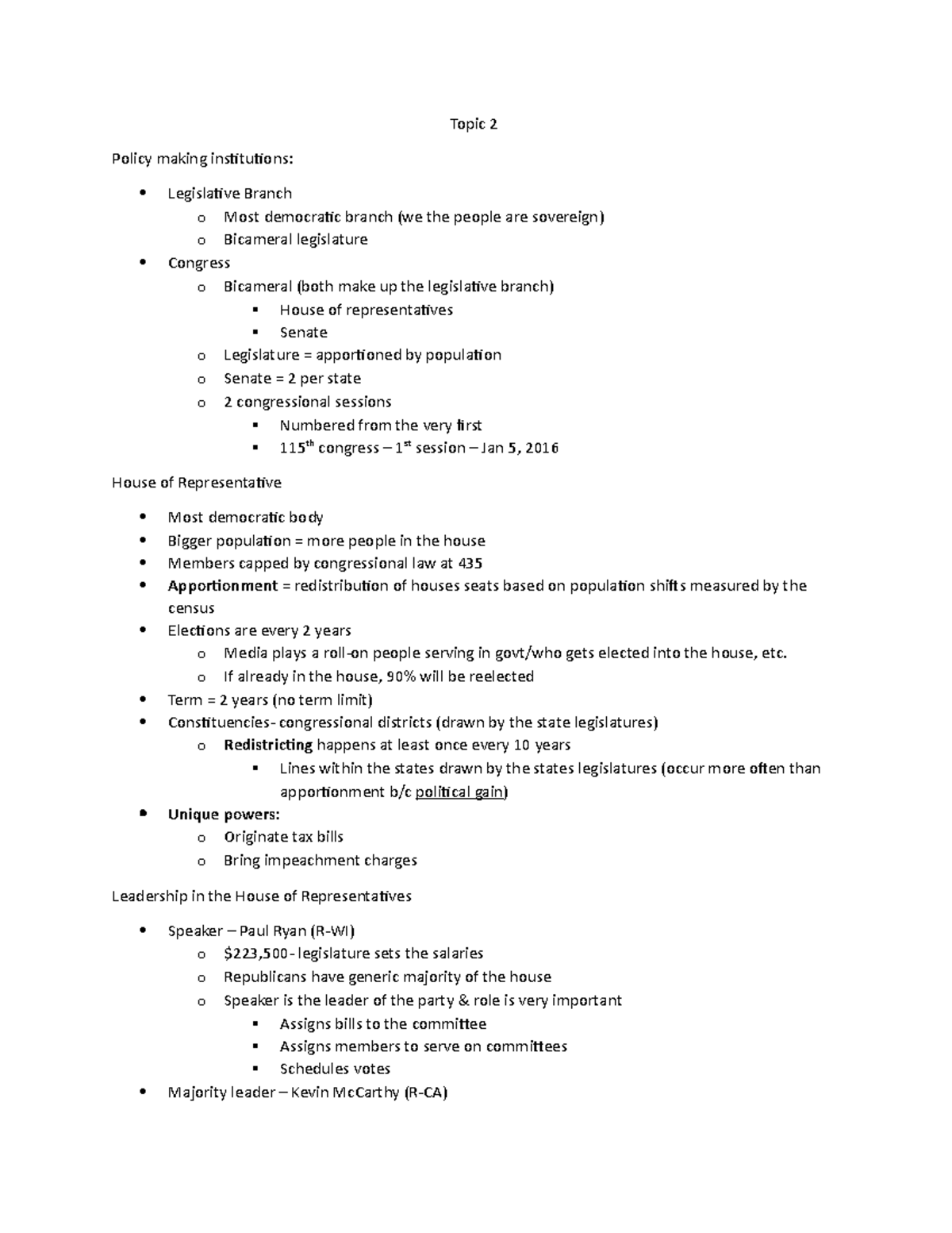 Notes 2 - Sherri Mora, Politcal Science 2310 - Topic 2 Policy making ...
