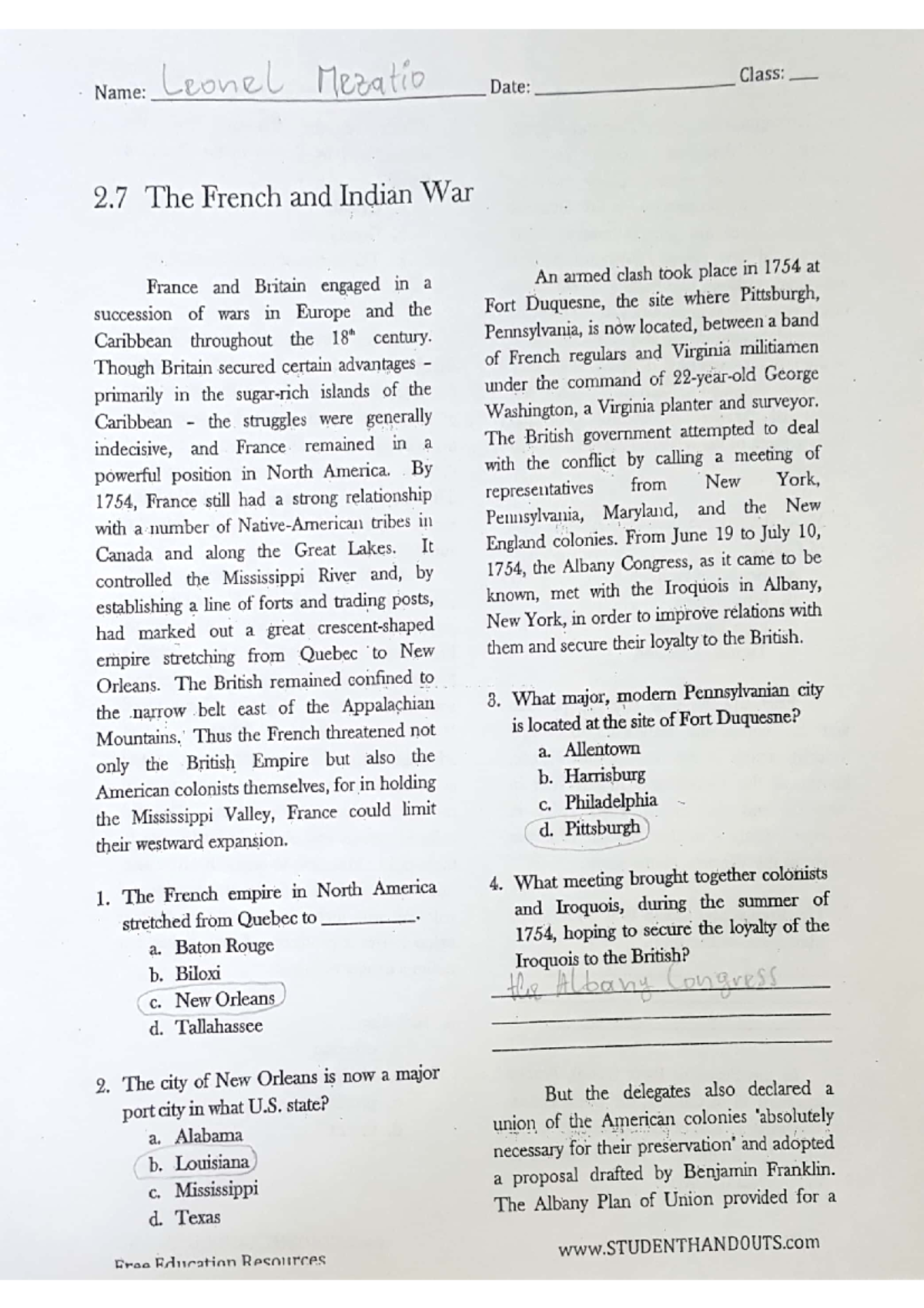 American History, The French and Indian War - HIS 132 - Studocu