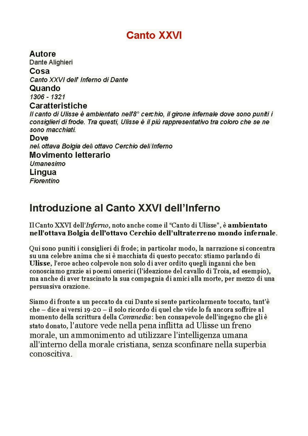 Dante canto XXVI - Canto XXVI Autore Dante Alighieri Cosa Canto XXVI ...