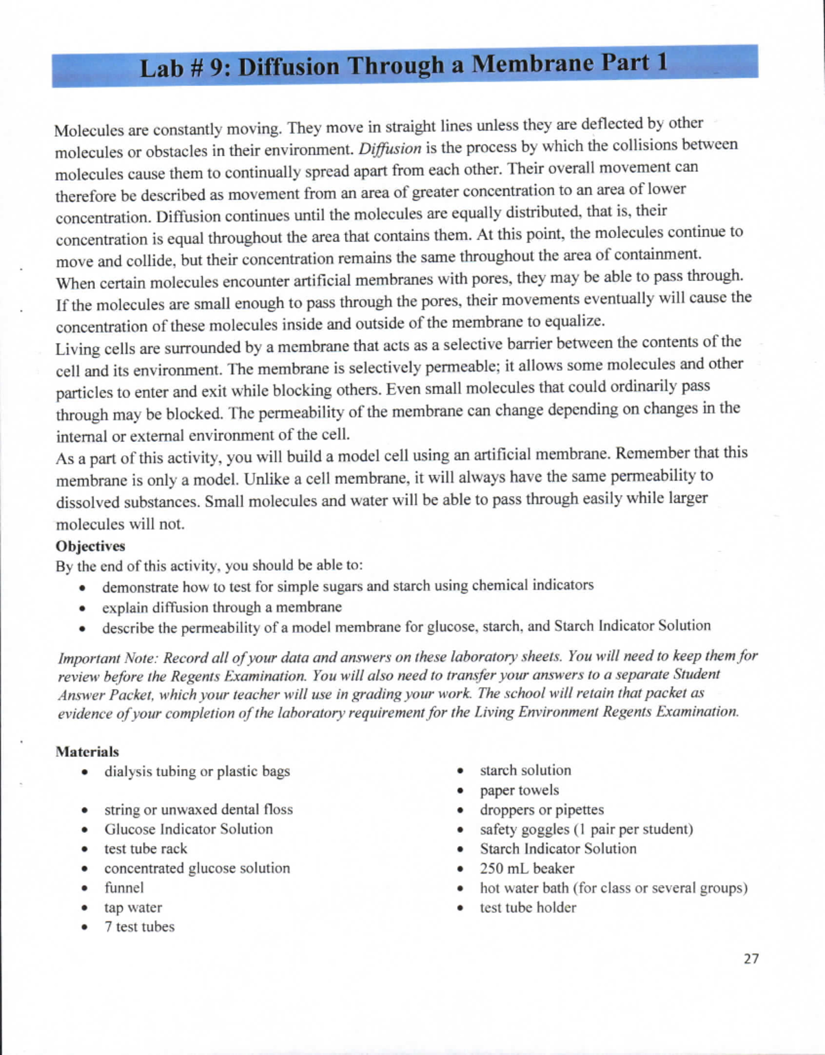 Diffusion through a membrane lab - BSC 2010 - Studocu