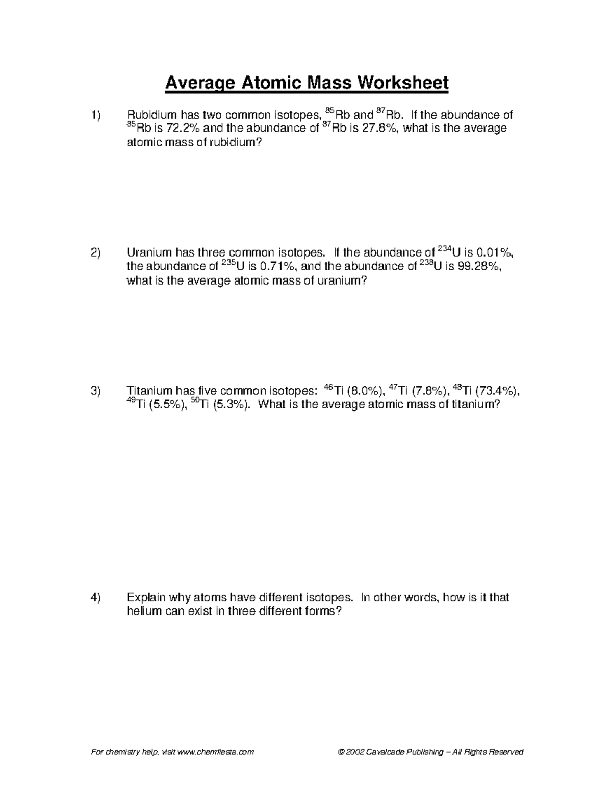 October 2002 - For students to practice average atomic mass problems ...