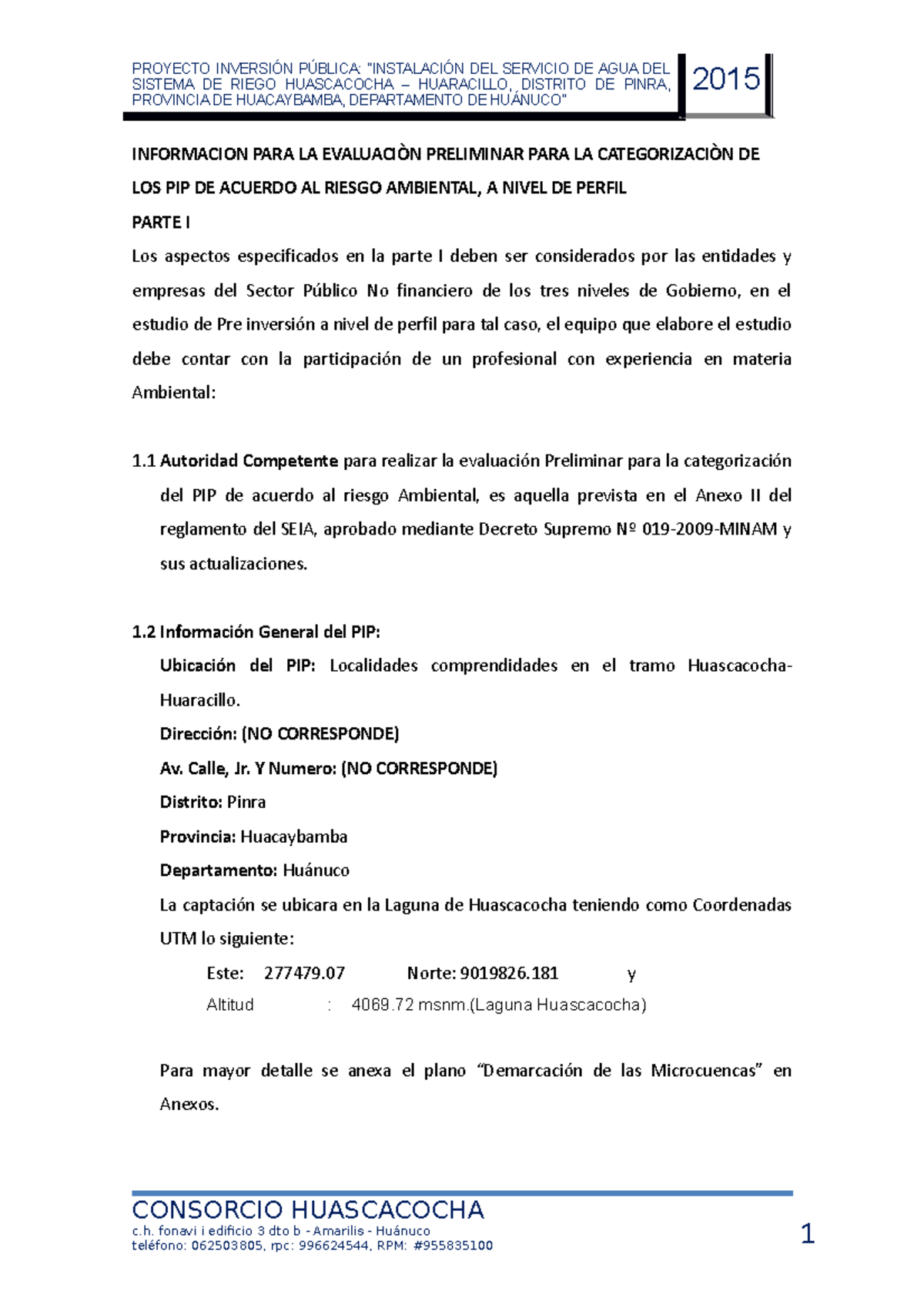 Informe Impacto Ambiental - SISTEMA DE RIEGO HUASCACOCHA – HUARACILLO ...