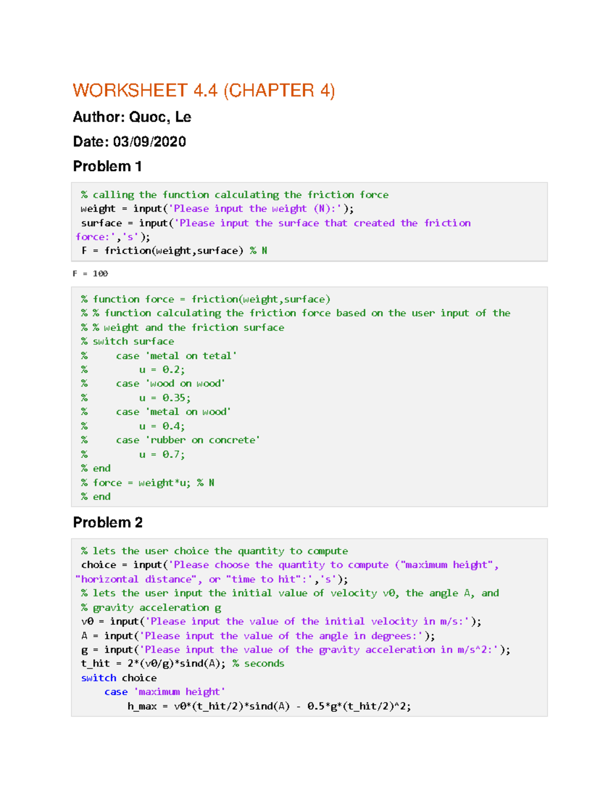 WS 4 4 LE Quocphong - Homework form Matlab at Orange Coast College in ...