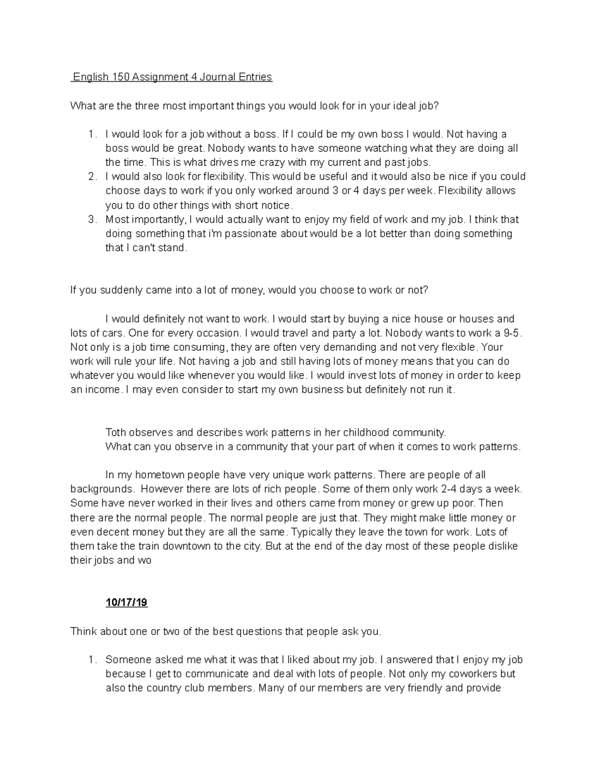 English 150 Journal - Full Assignment - English 150 Assignment 4 ...