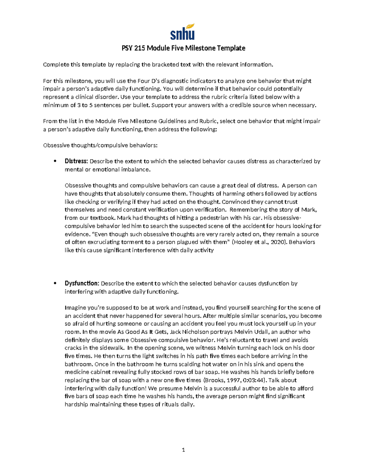 PSY 215 Module Five Milestone Template - PSY 215 Module Five Milestone ...
