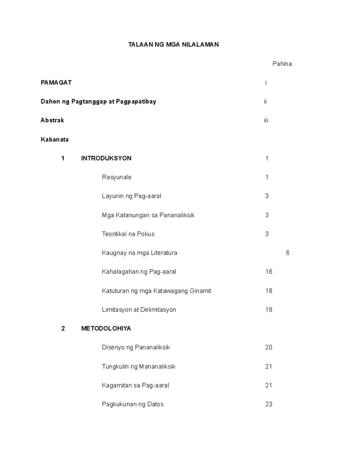 Talaan NG MGA Nilalaman finalxz - TALAAN NG MGA NILALAMAN Pahina ...