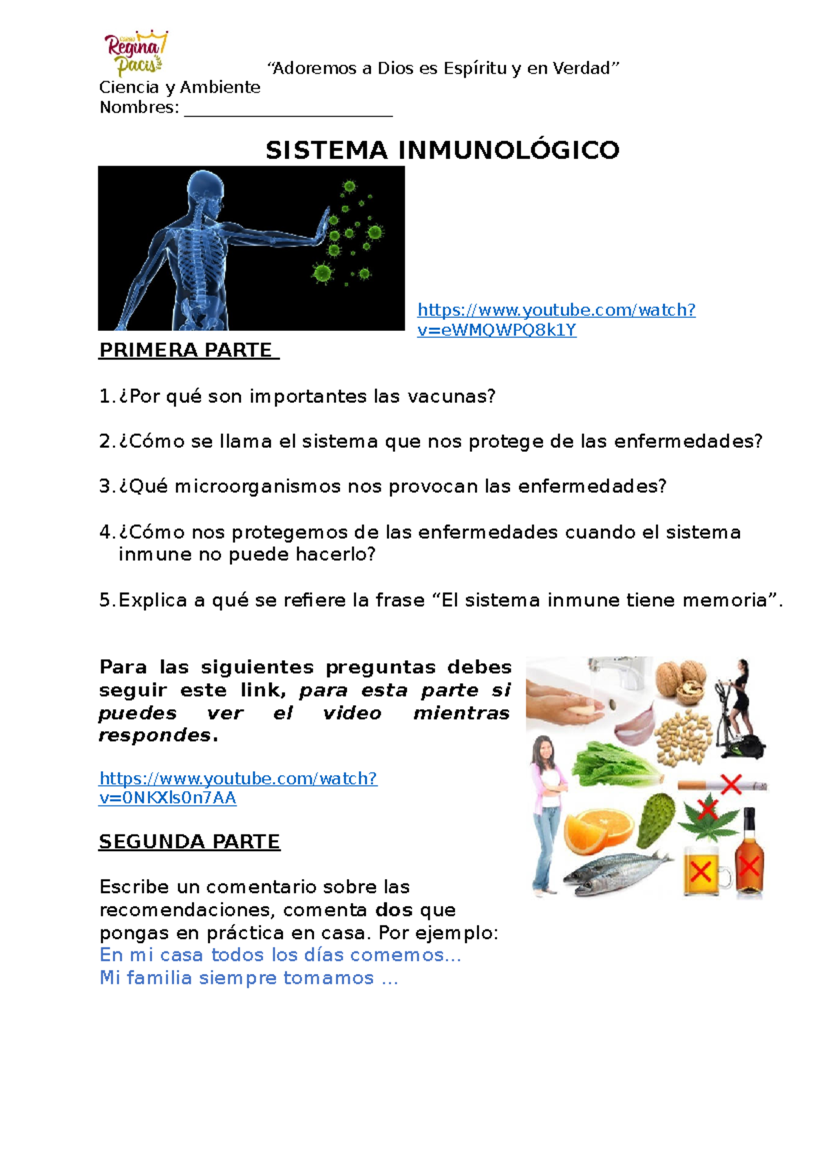 Sistema inmune - guia para resolver - “Adoremos a Dios es Espíritu y en ...