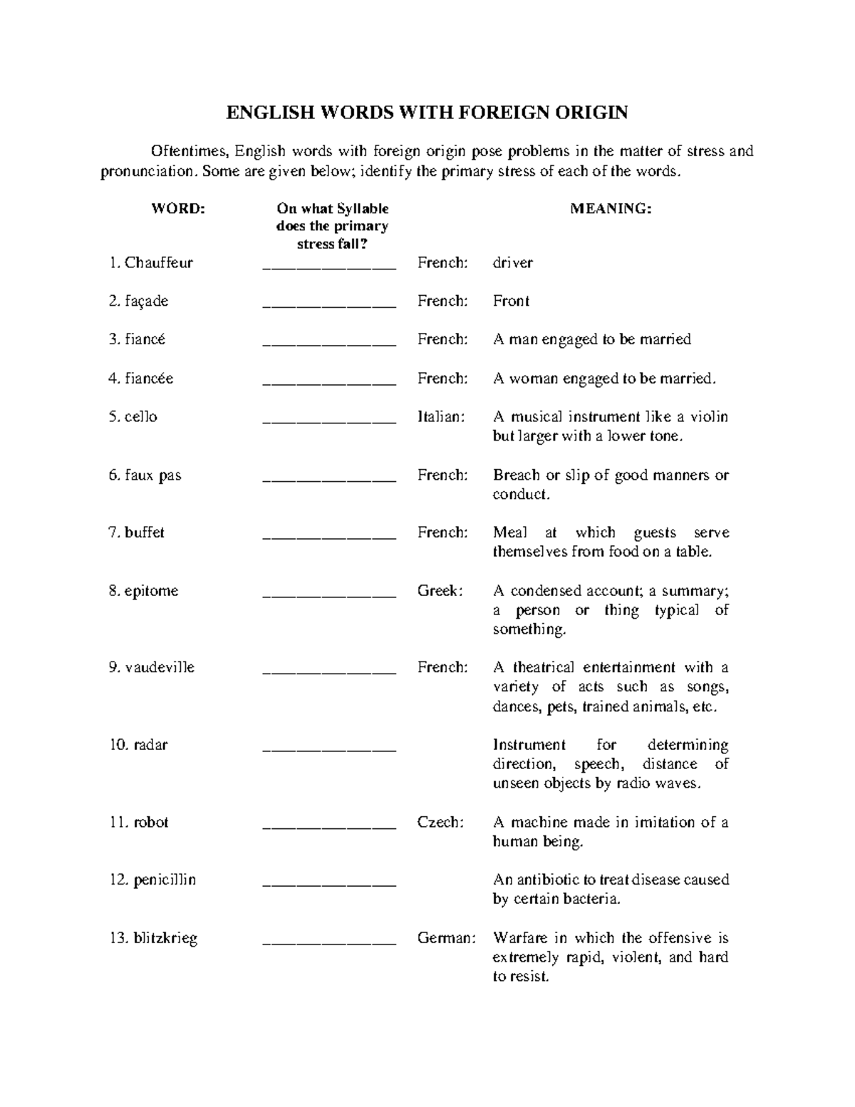 English Words WITH Foreign Origin - ENGLISH WORDS WITH FOREIGN ORIGIN ...