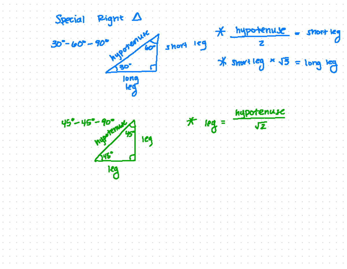 1.3 Unit Circle Special Right Triangles + Pythagorean Identity Notes ...