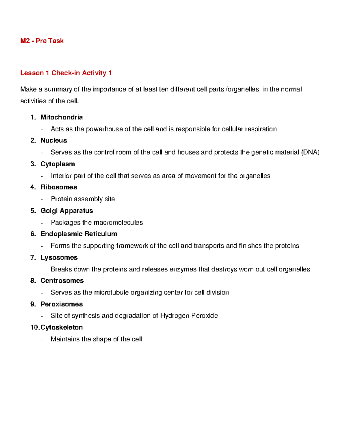 Genetics: Meiosis-Mitosis-Organelles - M2 - Pre Task Lesson 1 Check-in ...