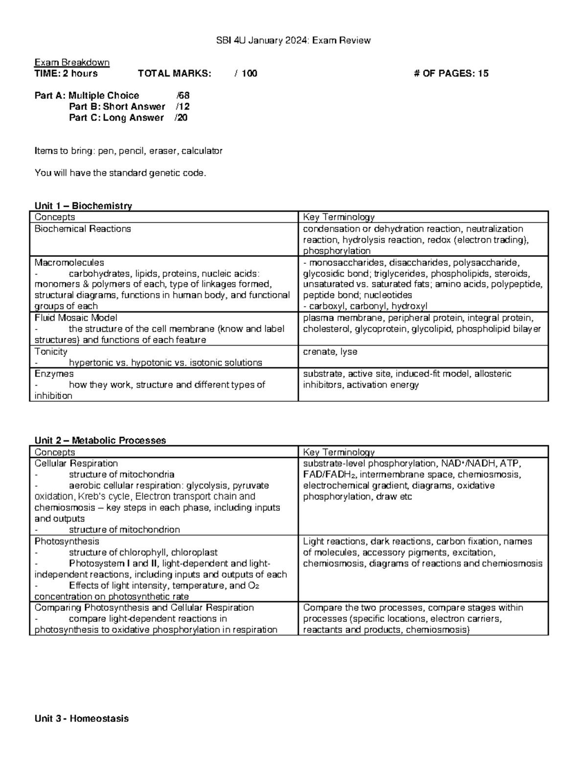 SBI4U Exam Review - January 2024 - SBI 4U January 2024: Exam Review ...