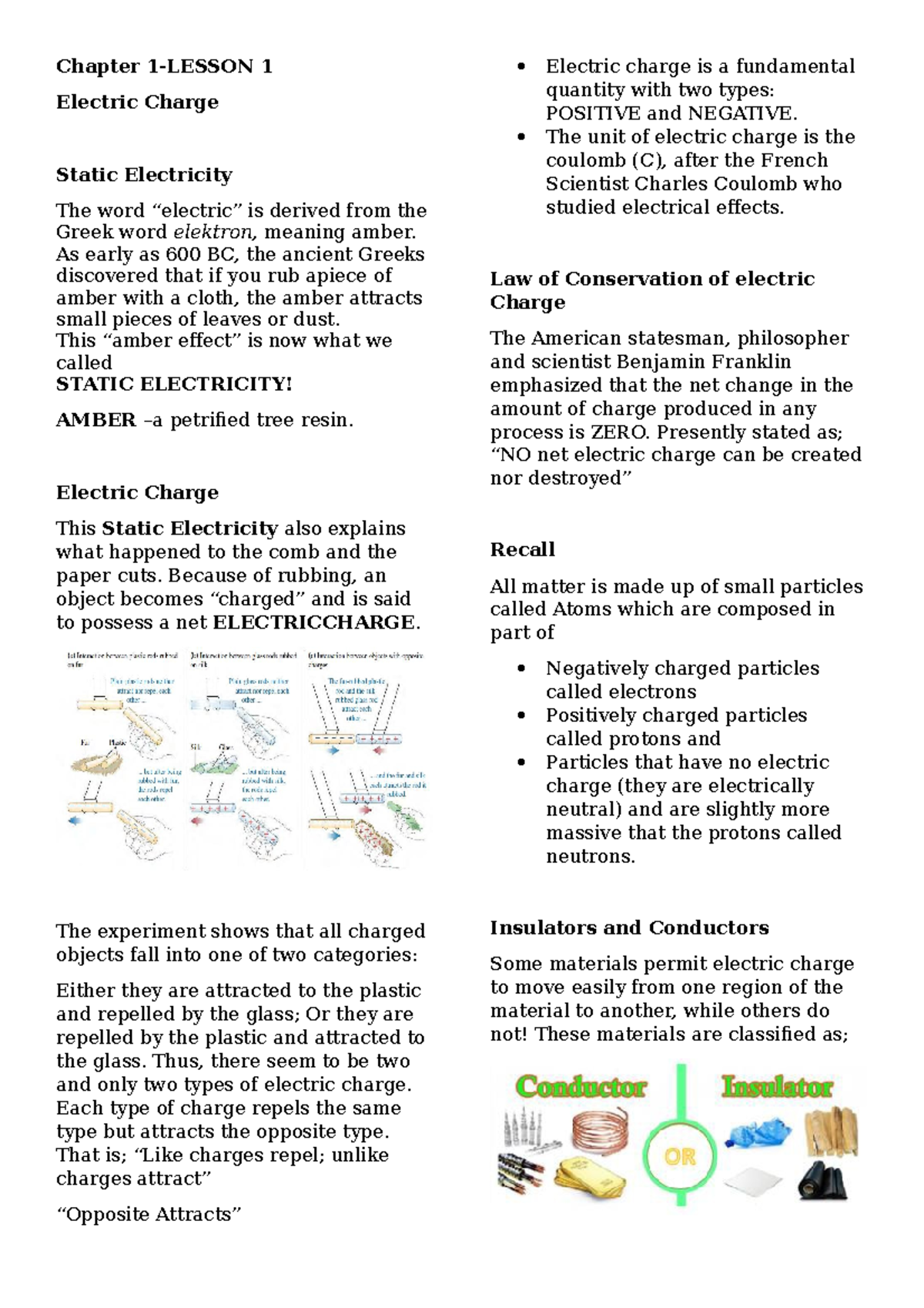Physics All Notes - Chapter 1-LESSON 1 Electric Charge Static ...