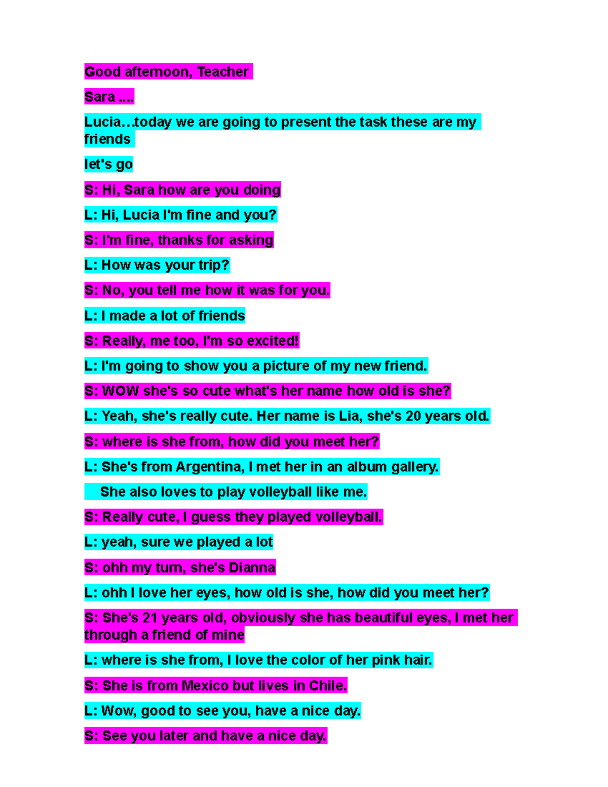 Week 5 - Task - These are my friends - Good afternoon, Teacher Sara ...