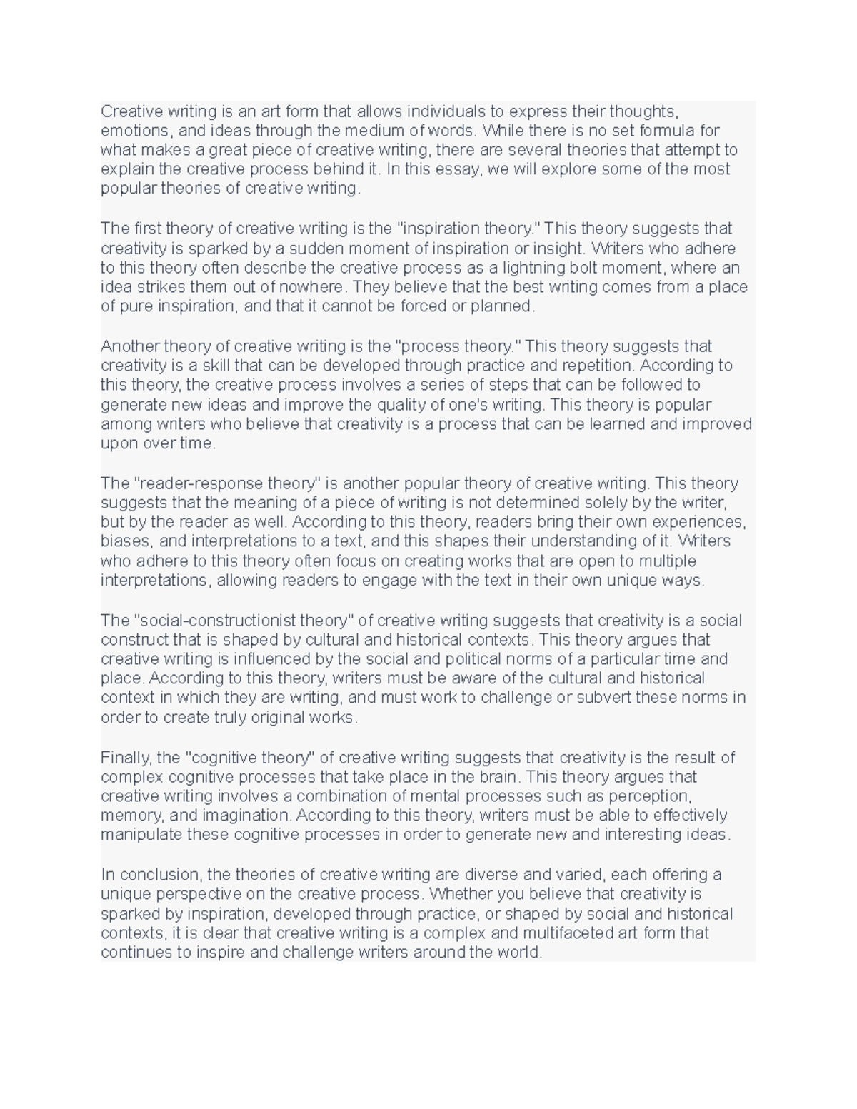 Creative writing theories - Creative writing is an art form that allows ...