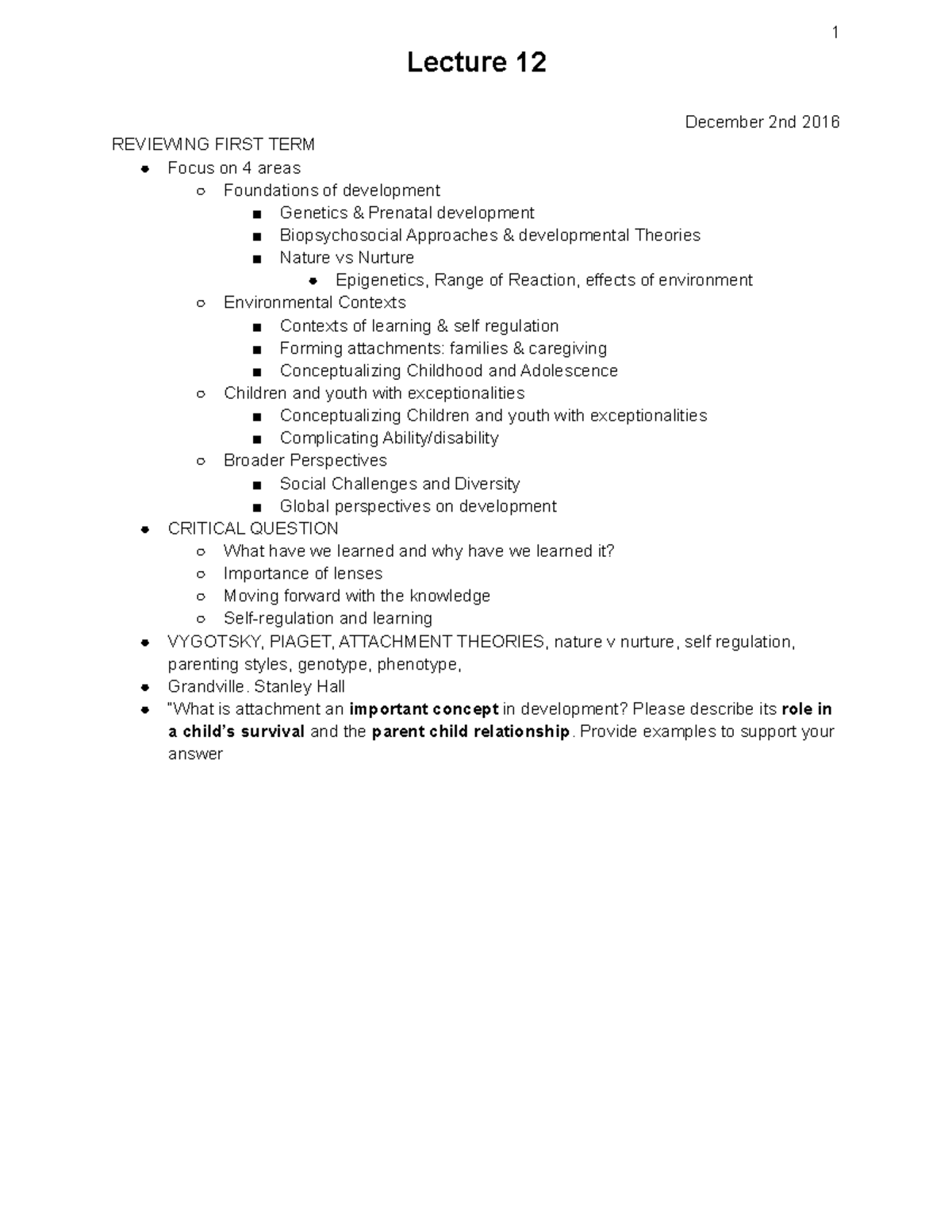 Lecture 12 December 2 - Danielle Molnar & Shauna Pomerantz - 1 Lecture ...