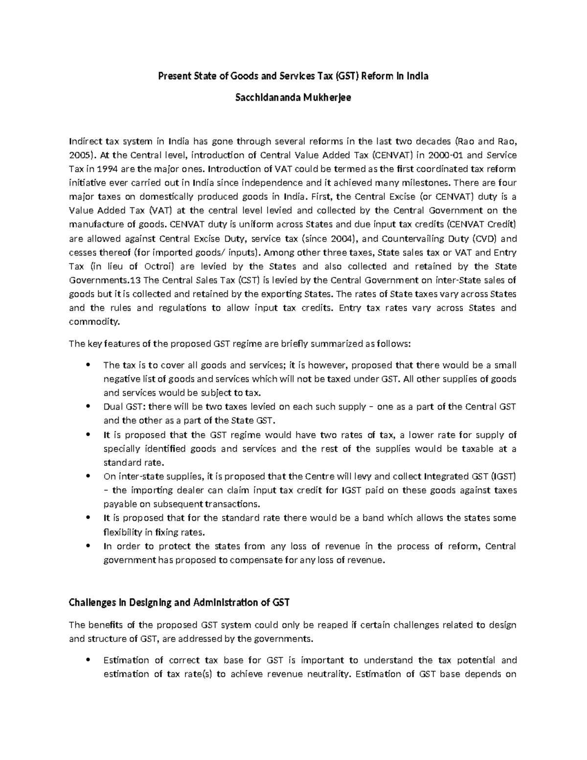 GST - notes - Present State of Goods and Services Tax (GST) Reform in ...