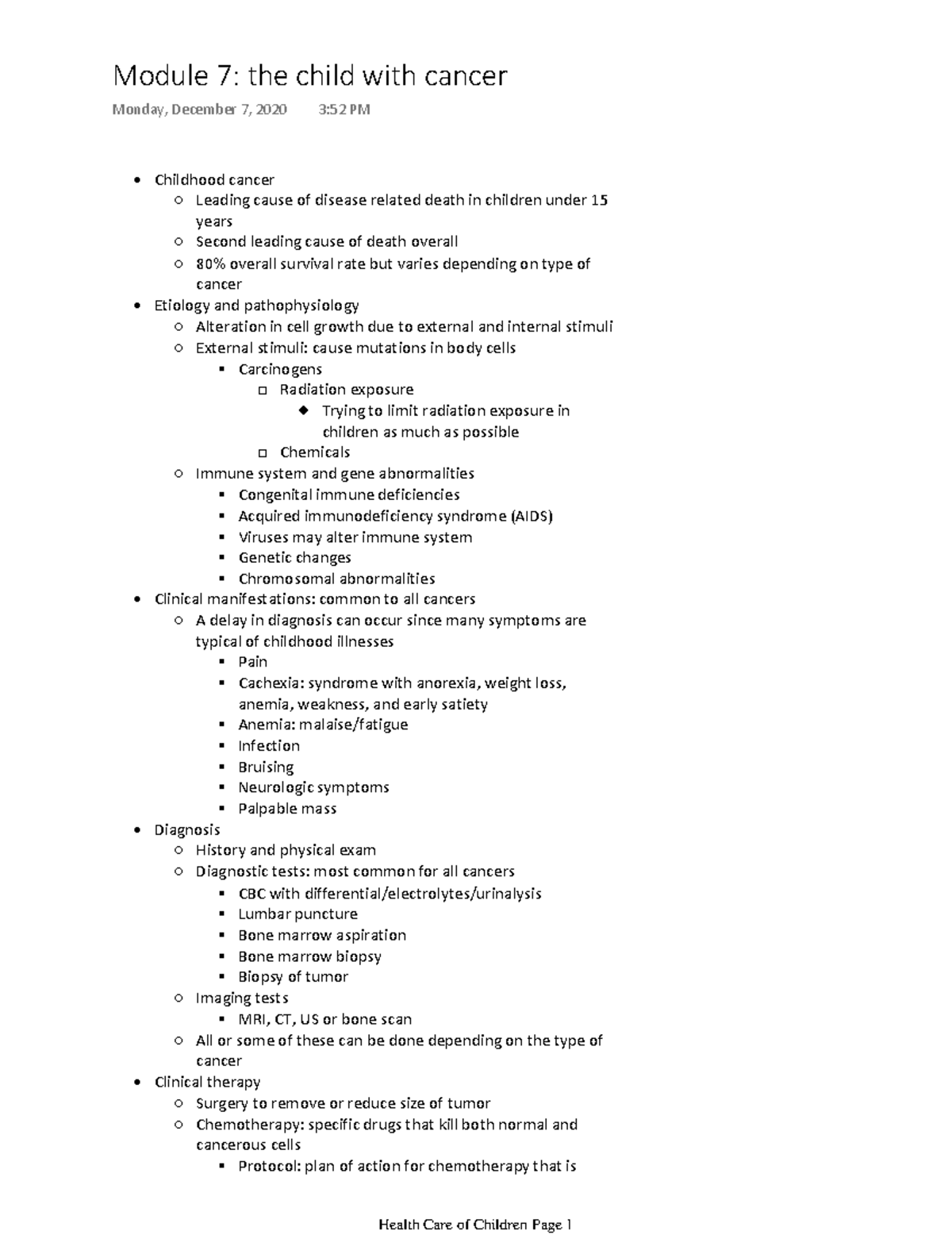 Module 7 the child with cancer - Childhood cancer Leading cause of ...