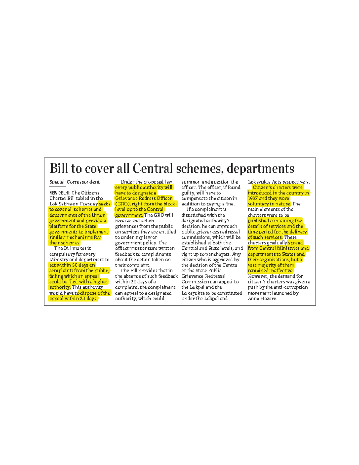 Citizen Charters Bill - The charter bill is passed by parliament govt ...