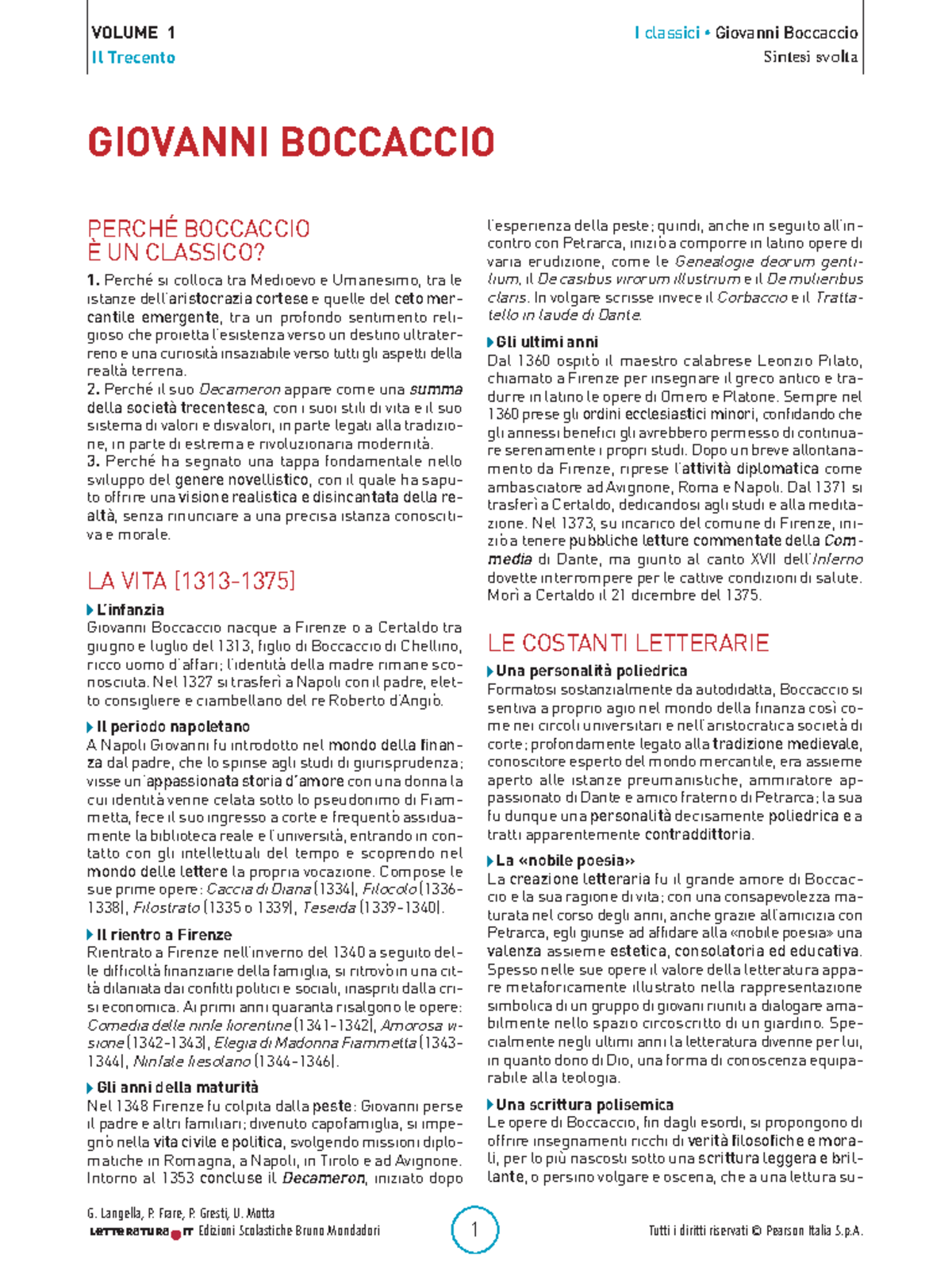 1 boccaccio sintesi completa vita e opere - G. Langella, P. Frare, P ...