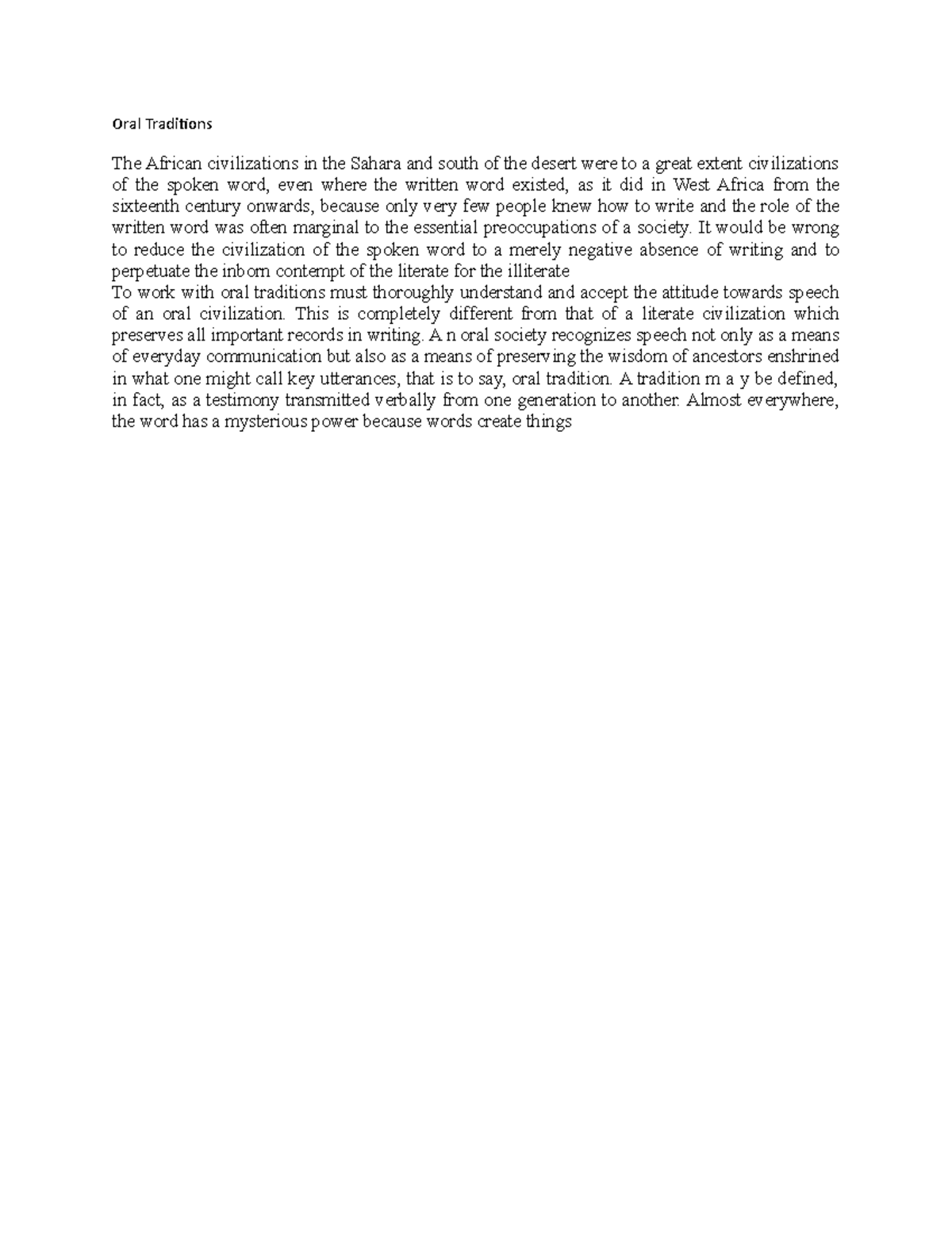 Oral Traditions - Kelel - Oral Traditions The African civilizations in ...