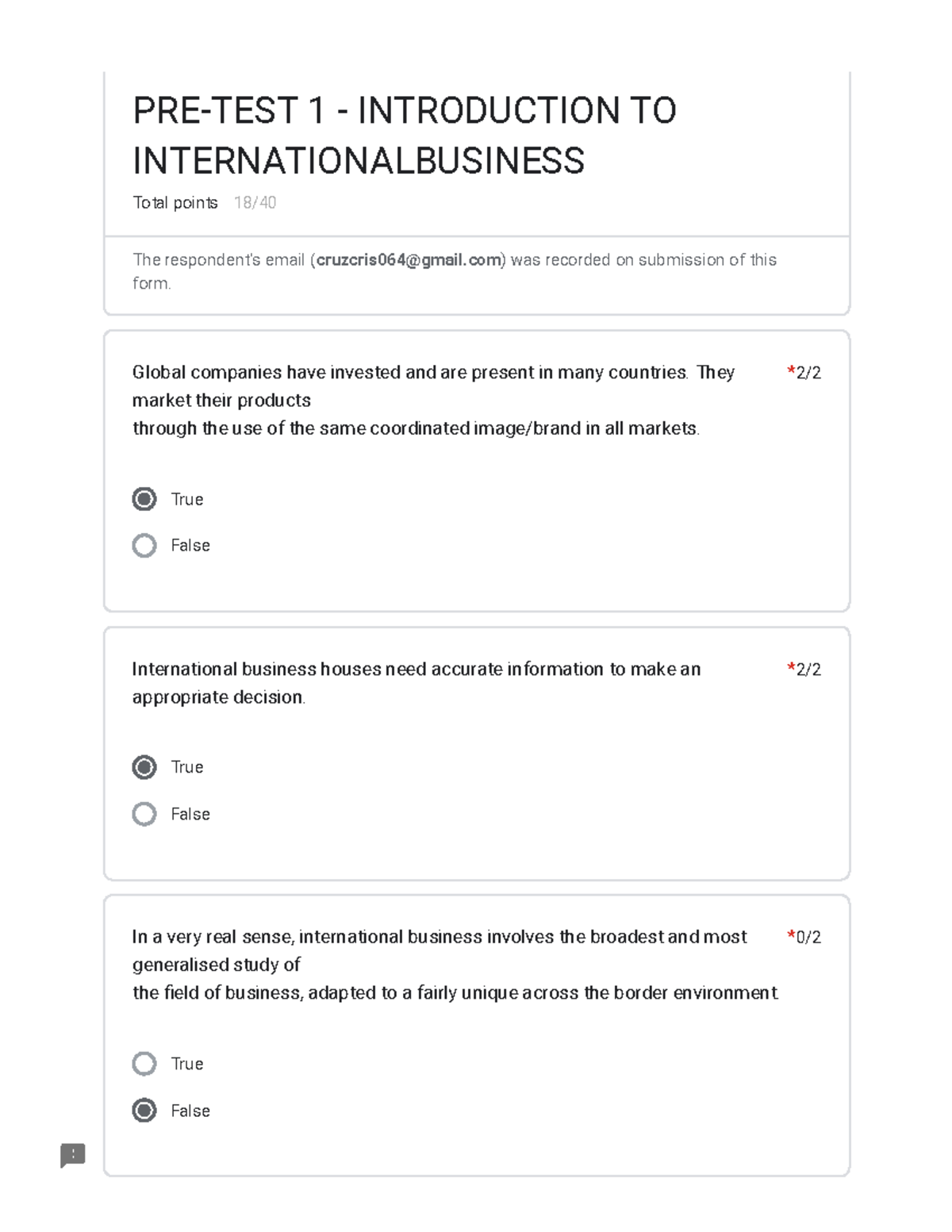 PRE-TEST 1 - Introduction TO Internationalbusiness - 2/ True False 2 ...