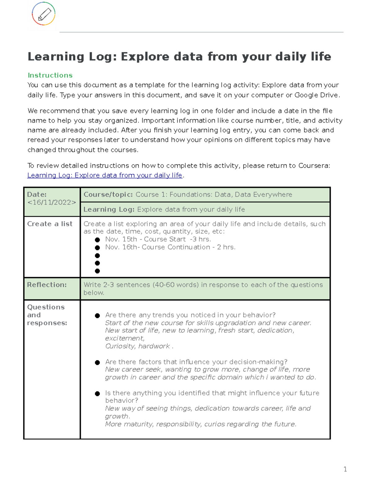 Explore data from your daily life 16-11-2022 - - Studocu