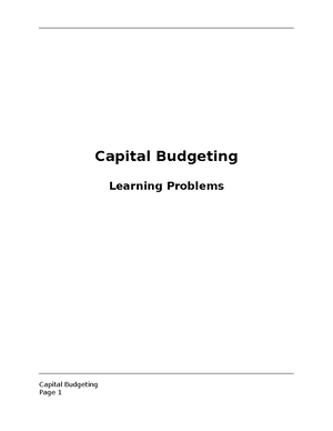 Answer Keys Capital Budgeting 1 - Capital Budgeting Learning Problems ...