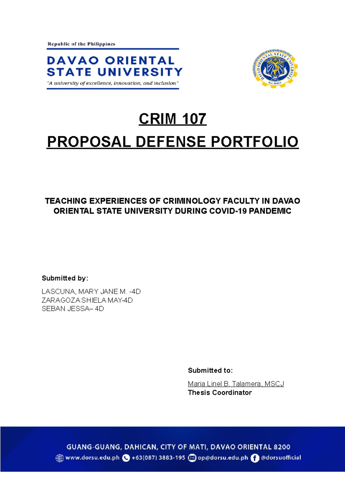 Mjport - crim notes - CRIM 107 PROPOSAL DEFENSE PORTFOLIO TEACHING ...