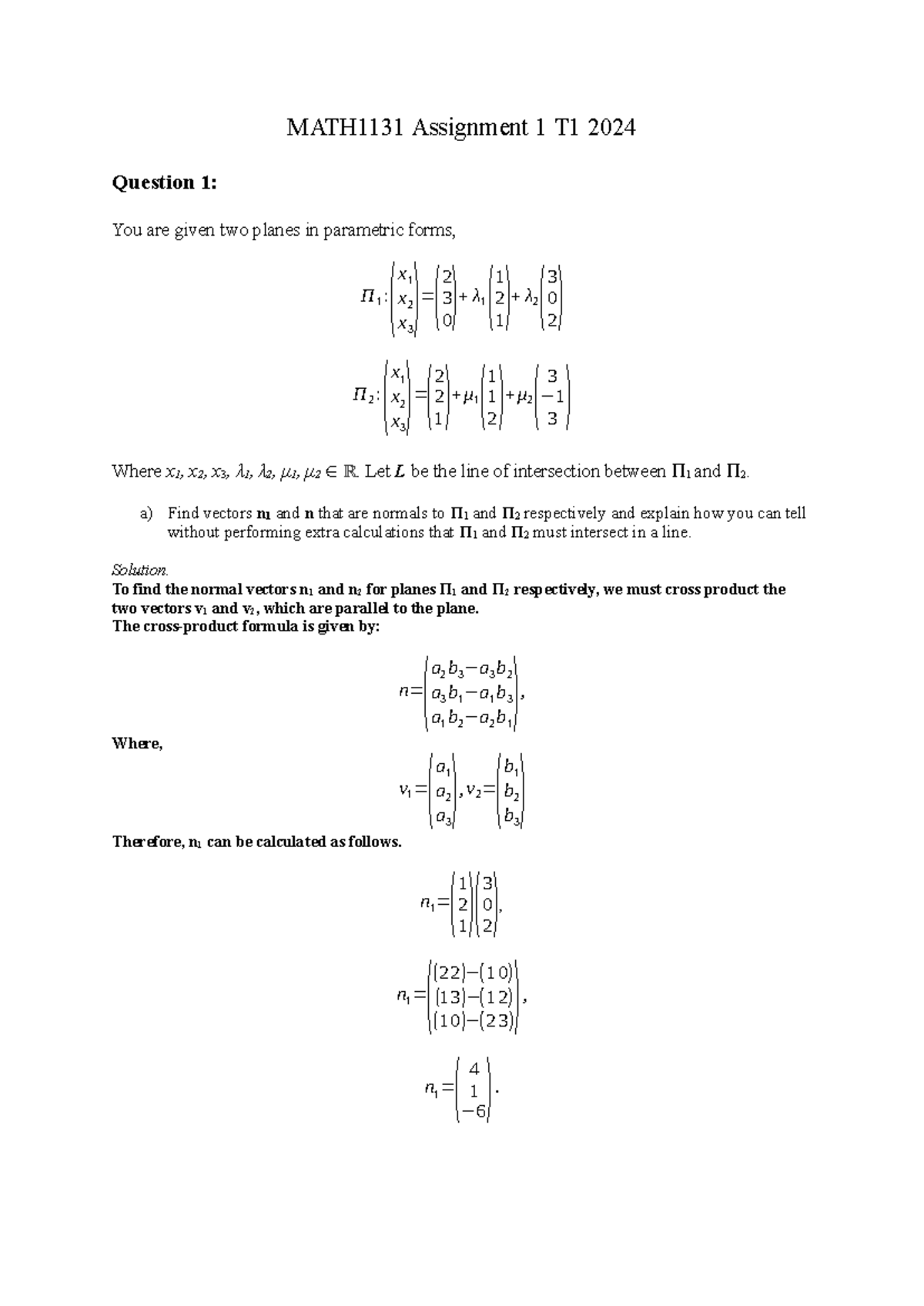 MATH 1131 Assignment 1 T1 2024 - MATH1131 Assignment 1 T1 2024 Question ...