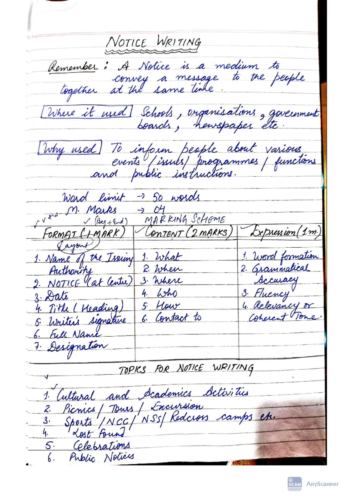 Notice Writing - Layout - NOTICE WRITING Remember: A Notice is a medium ...