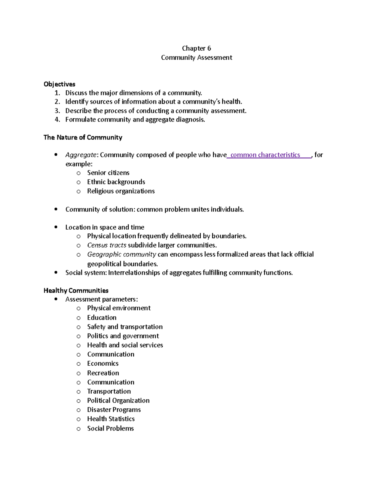 Community Pop ulation Health Lecture Chapter 6 - Chapter 6 Community ...