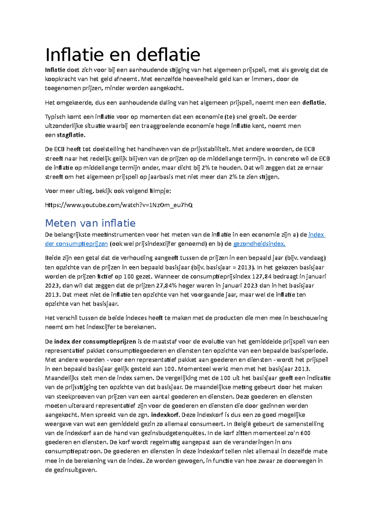 Inflatie en deflatie - Inhoud en oefeningen economie - sociaal werk ...