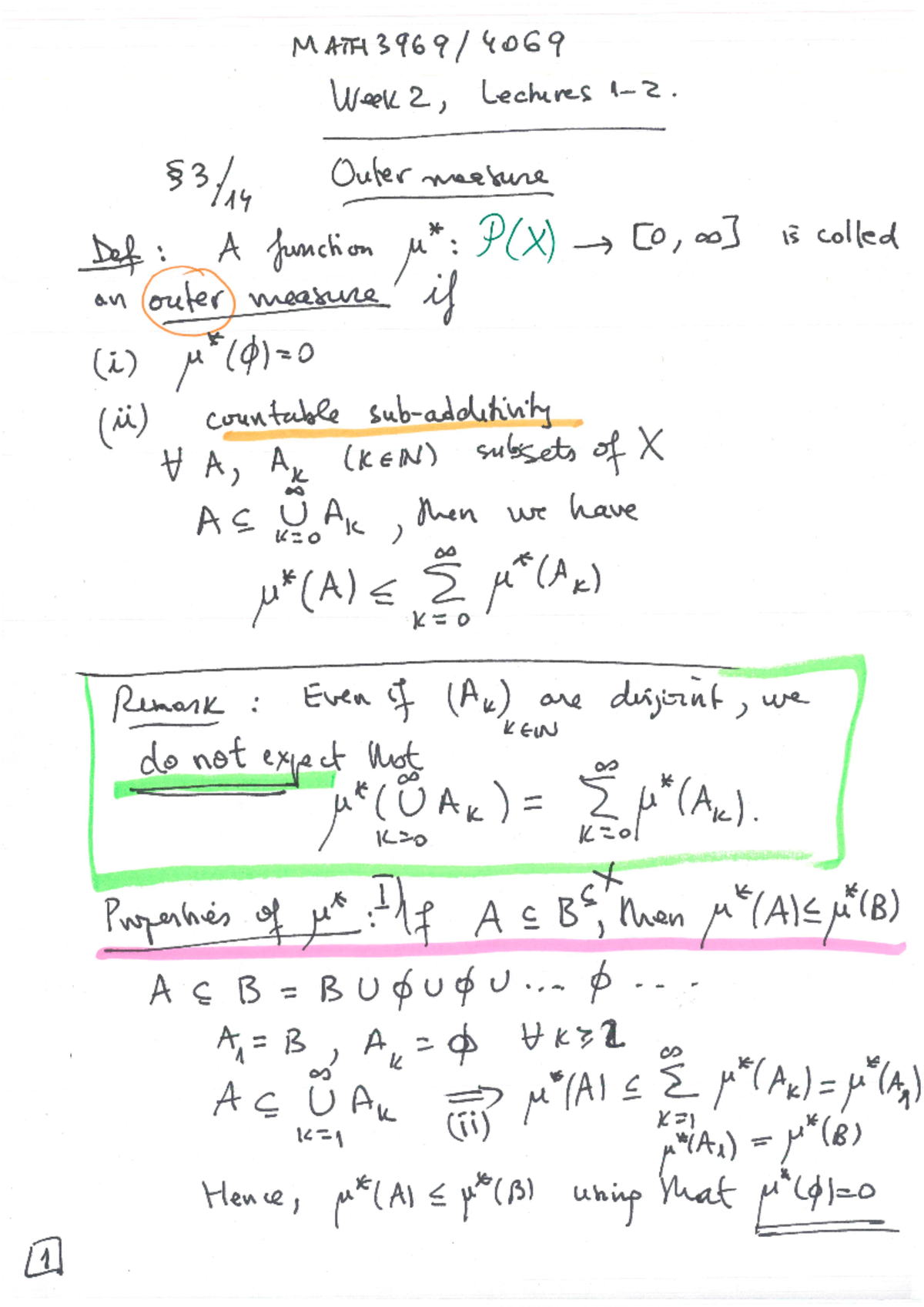 w2l1-2 lecture measure - MATH Week 2, Lectures Outer meature Def A function : P(x) is colled an ...