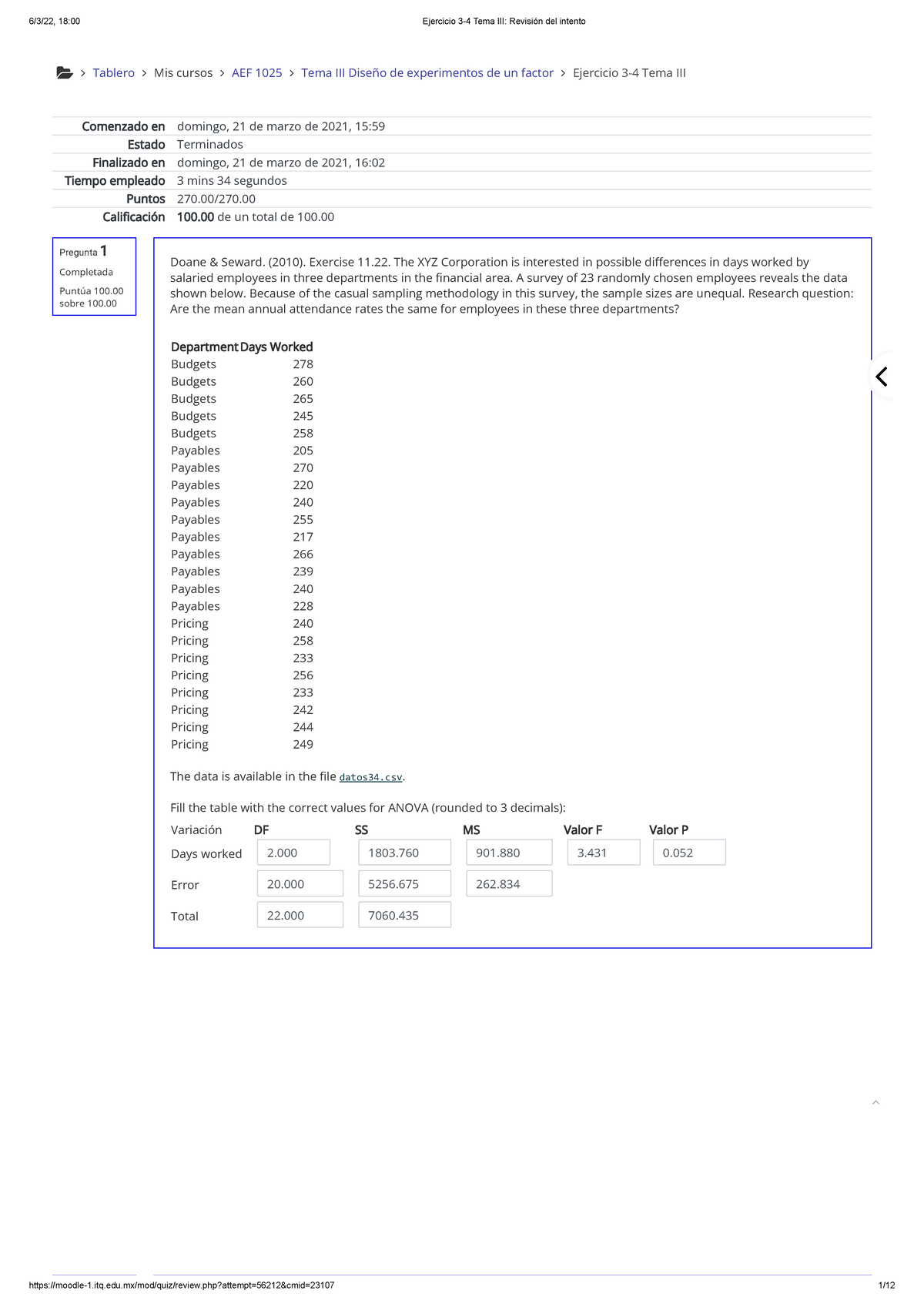 Ejercicio 3-4 Tema III Revisión del intento - Tablero Mis cursos AEF ...