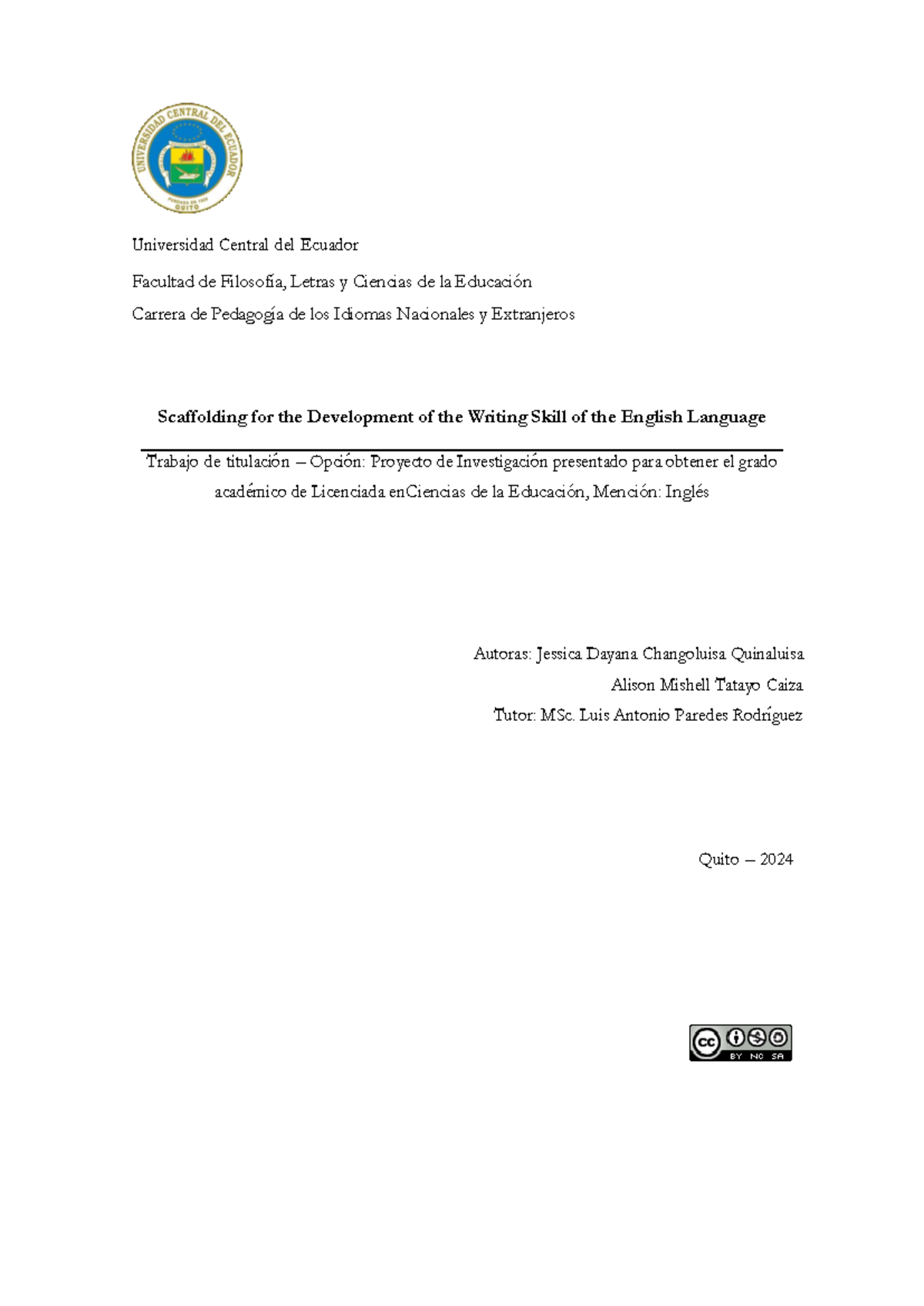 Writing - TEST - Universidad Central del Ecuador Facultad de Filosofía ...