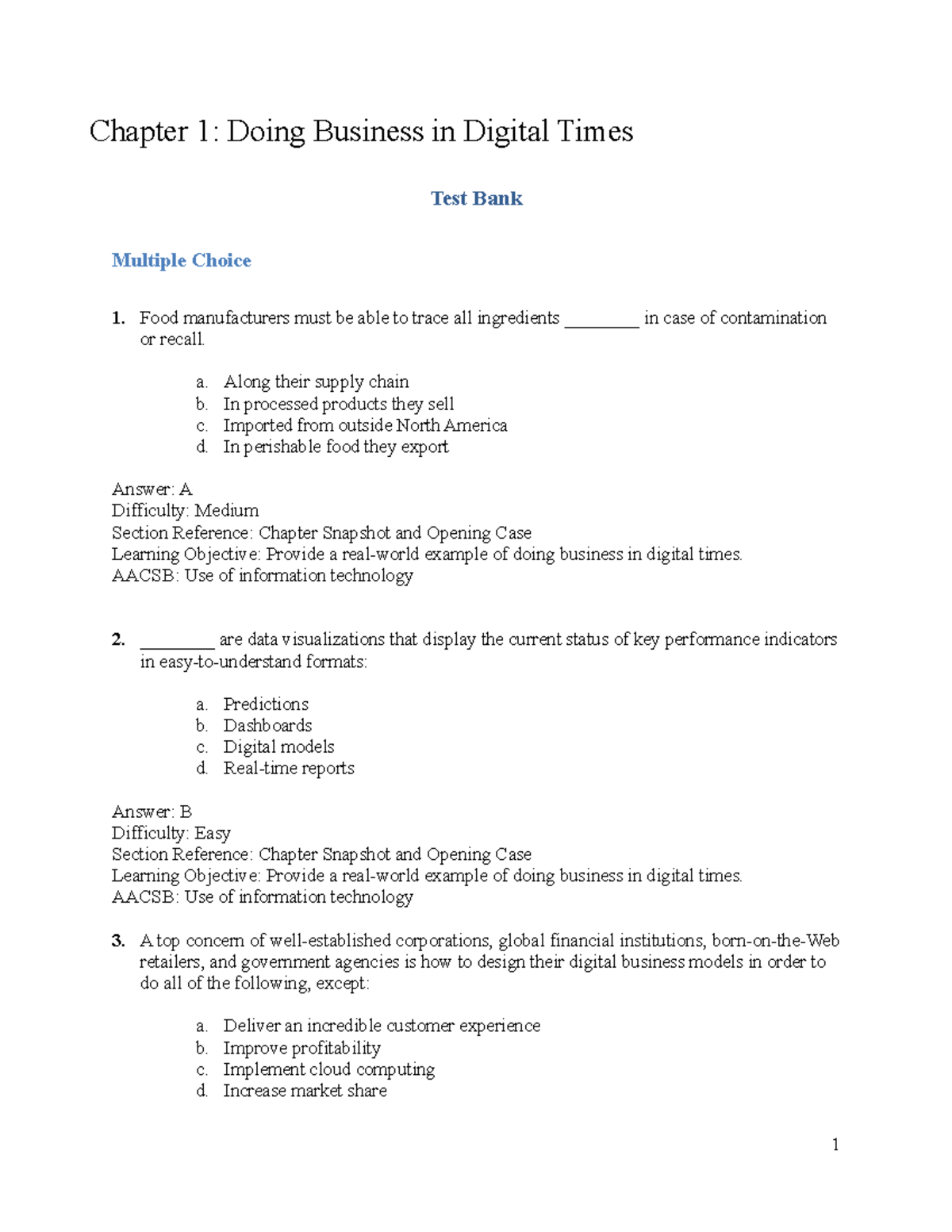 Ch01Testbankaf302 - Chapter 1: Doing Business in Digital Times Test ...