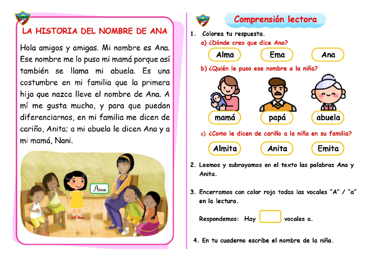 LA Historia DEL Nombre DE ANA - Comprensión lectora LA HISTORIA DEL ...
