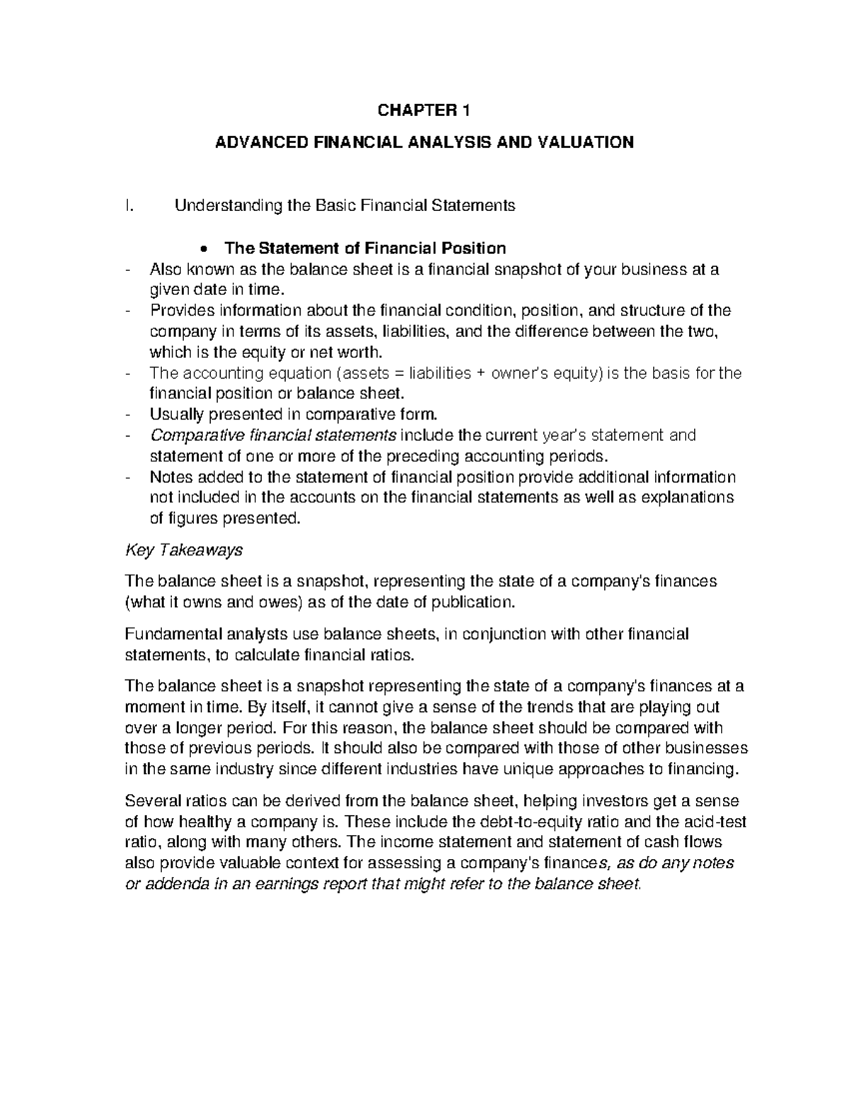 Chapter 1-2 Advance Financial Analysis and Stock Market - Special ...