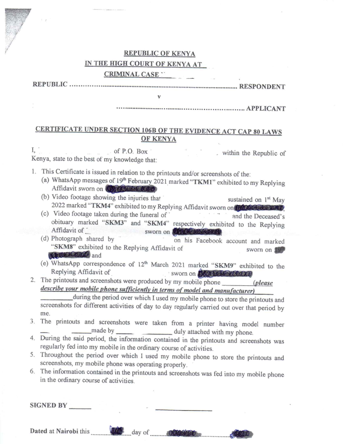 Certificate OF Electronic Evidence Sample - Law of Evidence 1 - Studocu