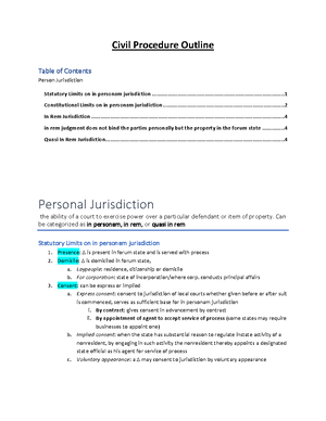 Civ Pro Outline - Table of Contents Chapter 1: An Overview of Procedure ...