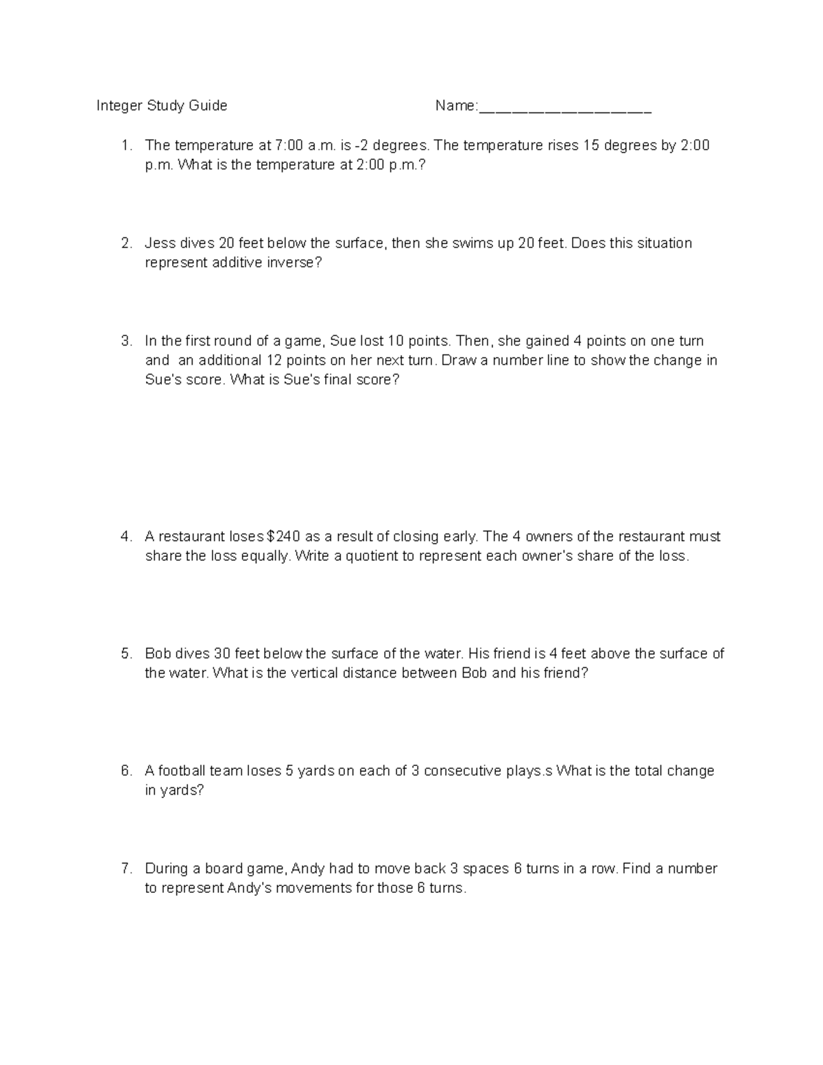 Khloe Young - Integer Study Guide - Integer Study Guide Name ...
