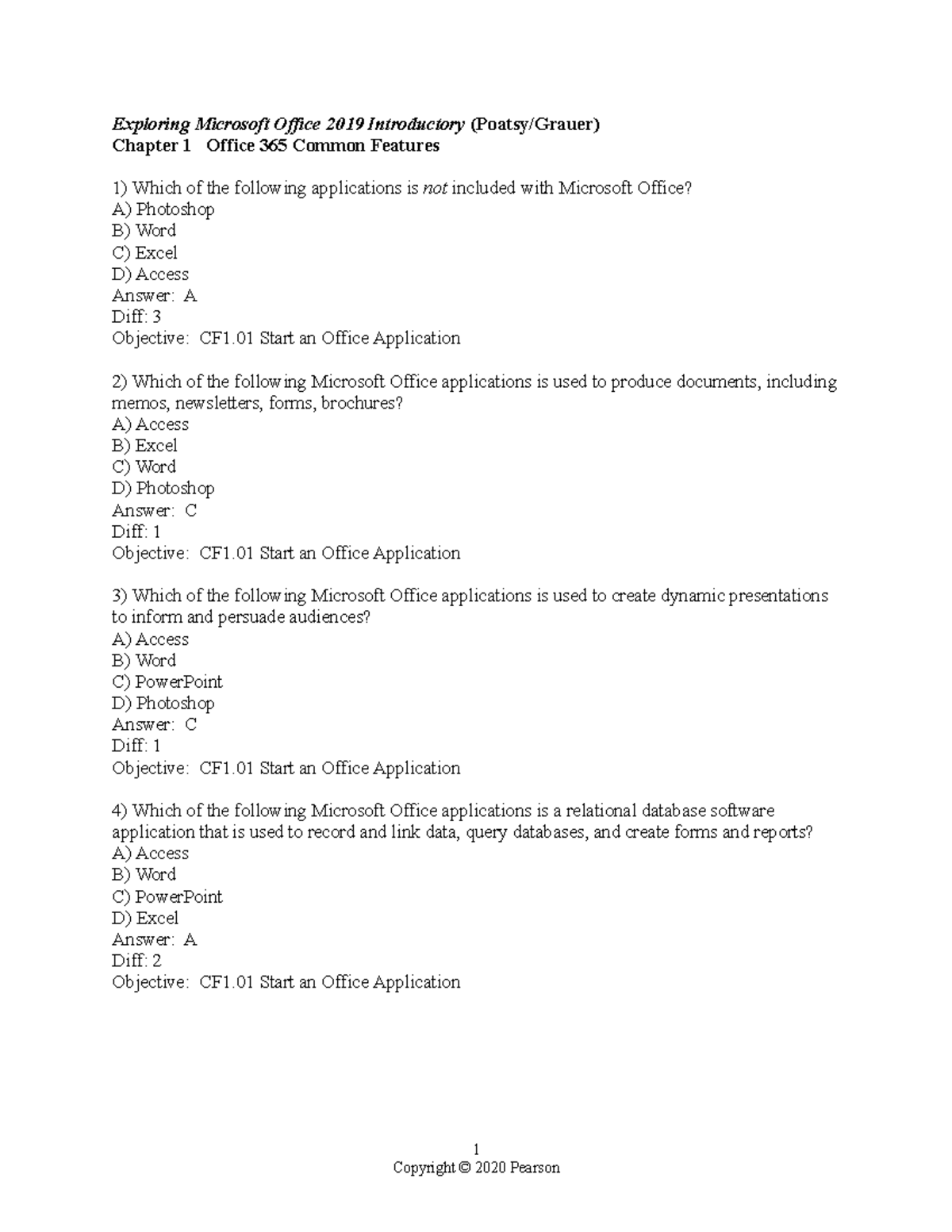 Cf01 multiple choice samples - Exploring Microsoft Office 2019 ...
