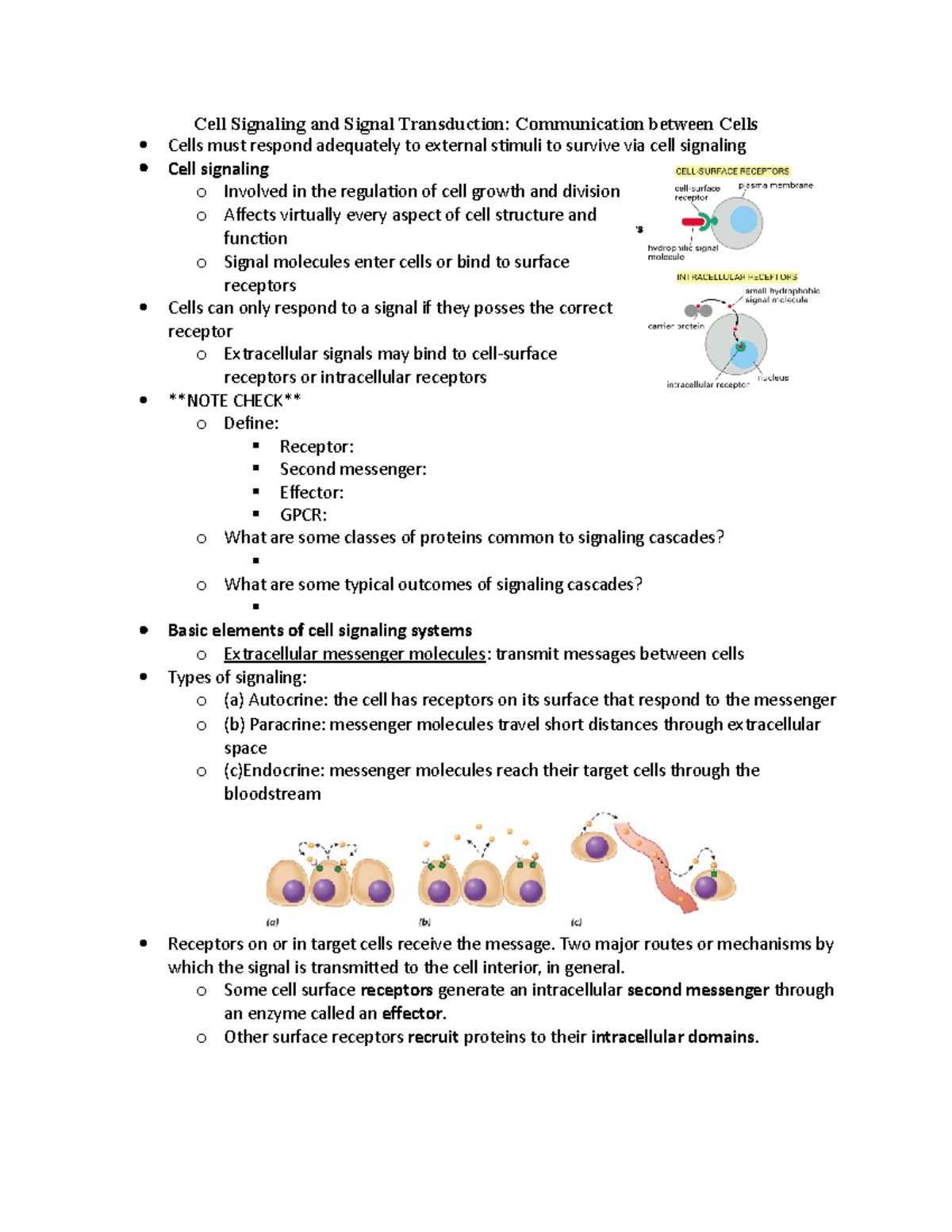 Lec22Notes - Lecture notes 22 - Cell Signaling and Signal Transduction ...