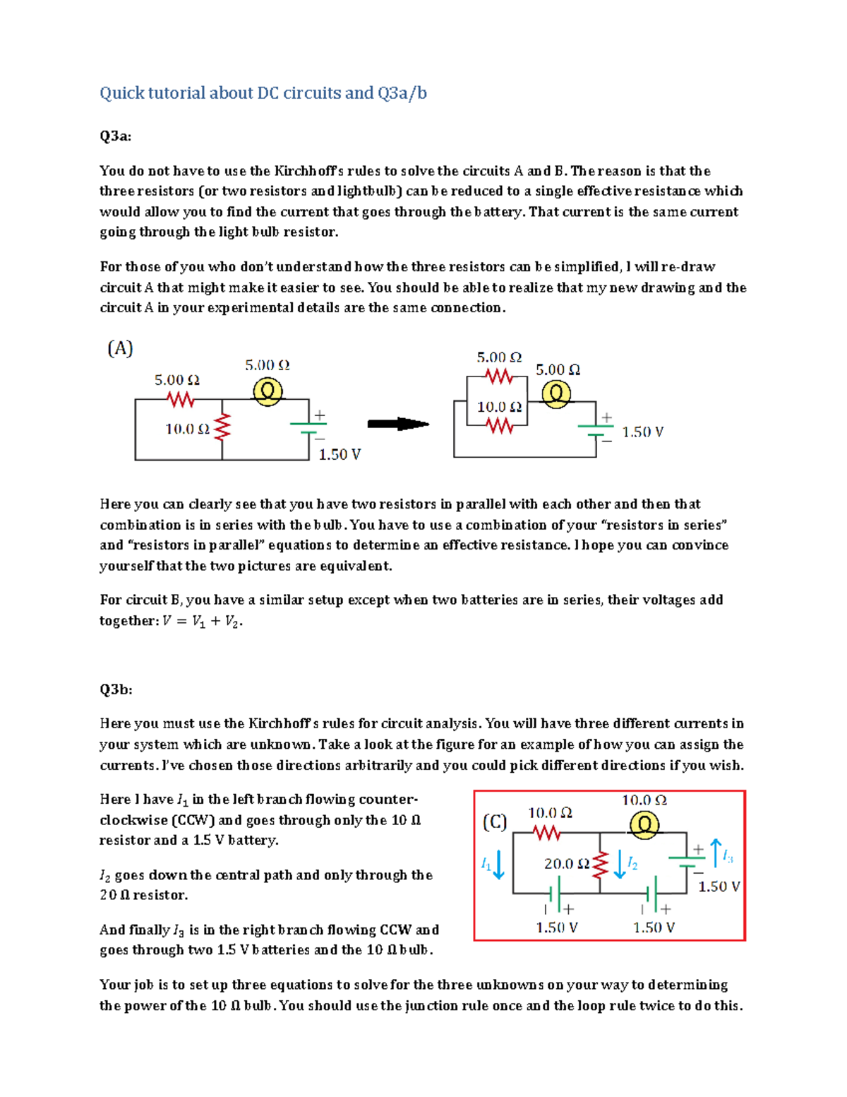 Quick tutorial about DC circuits and Q 3a - Quick tutorial about DC ...