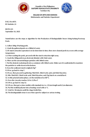 Daiz R BSStat 2A MATH223 Algorithm Task - DAIZ, Rowell D. BS Statistics ...