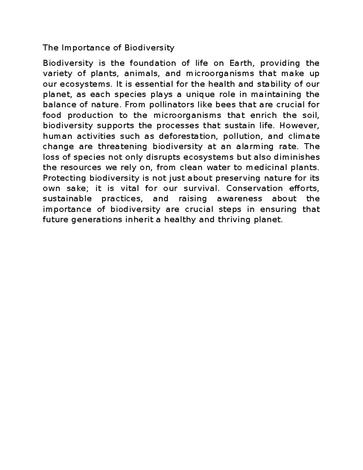 The Importance of Biodiversity - The Importance of Biodiversity ...