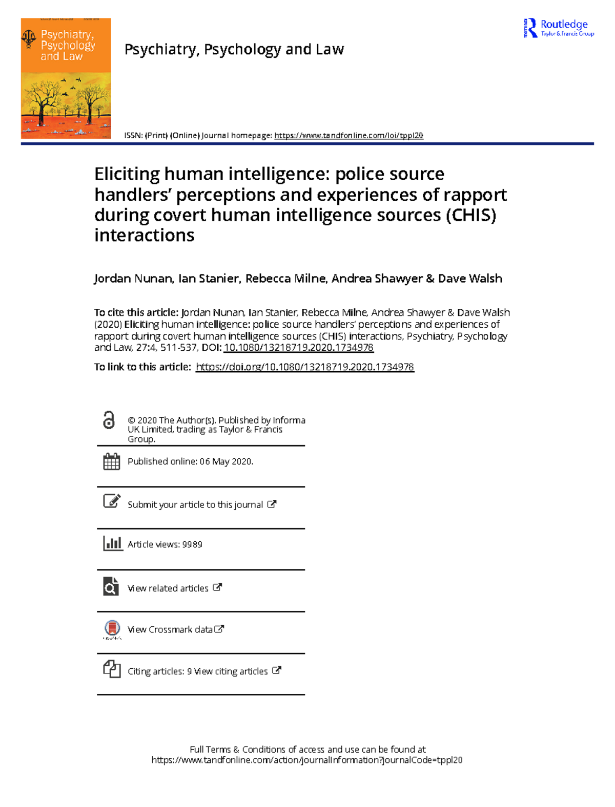Eliciting human intelligence police source handlers perceptions and ...