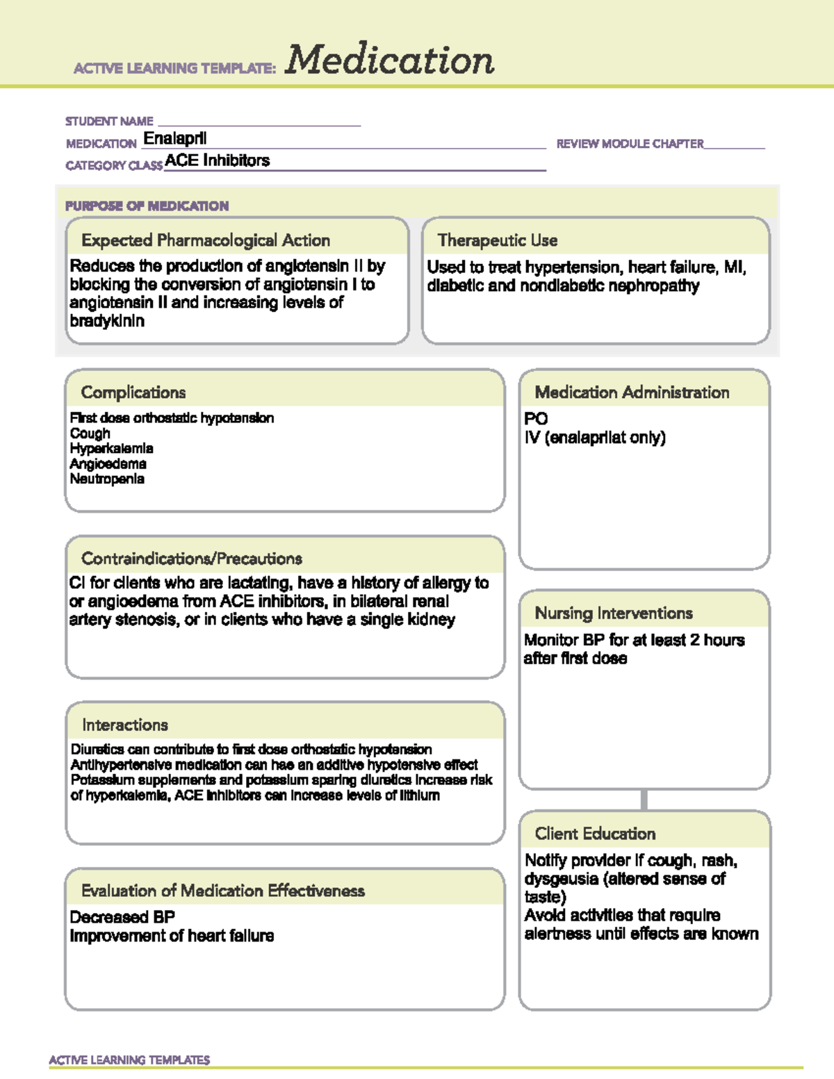 Enalapril - Blood pressure medications - NURSE 252 - Studocu